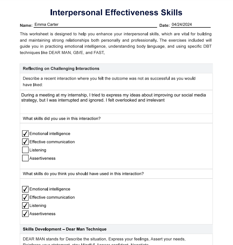 Interpersonal Effectiveness Skills PDF & Example | Free PDF Download